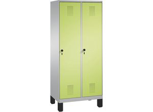 4059096736245 - EVOLO Garderobenschrank mit Füßen 2 Abteile Abteilbreite 400 mm weißaluminium   viridingrün