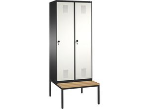 4056211610633 - EVOLO Garderobenschrank mit Sitzbank 2 Abteile Abteilbreite 400 mm schwarzgrau   reinweiß