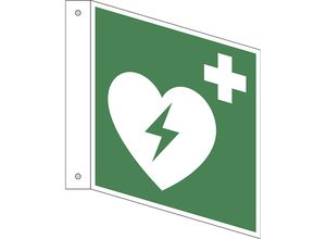 4061466027570 - Rettungszeichen Automatisierter externer Defibrillator VE 10 Stk Aluminium Fahnenschild 150 x 150 mm