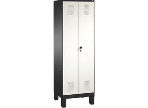 4056211607787 - EVOLO Garderobenschrank zueinander schlagende Türen 2 Abteile Abteilbreite 300 mm mit Füßen schwarzgrau   verkehrsweiß