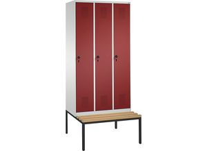 4059369514914 - Garderobenschrank untergeb Sitzbank 3 Abteile AbtB 300 mm Drehriegel BxTxH 900x500x2090 mm ral 7035 3003