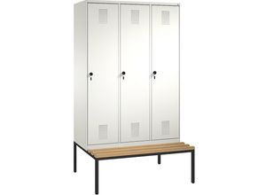 4056211610954 - EVOLO Garderobenschrank mit Sitzbank 3 Abteile Abteilbreite 400 mm reinweiß   reinweiß