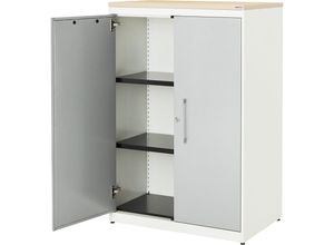 4250633328262 - mauser Flügeltürenschrank HxB 1180 x 800 mm Kunststoffplatte 2 Fachböden reinweiß   weißaluminium   Ahorn