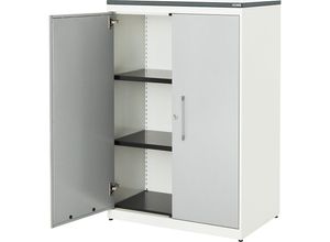 4250633328279 - mauser Flügeltürenschrank HxB 1180 x 800 mm Kunststoffplatte 2 Fachböden reinweiß   weißaluminium   weiß