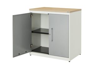 4250633328200 - mauser Flügeltürenschrank HxB 830 x 800 mm Kunststoffplatte 1 Fachboden reinweiß   weißaluminium   Ahorn