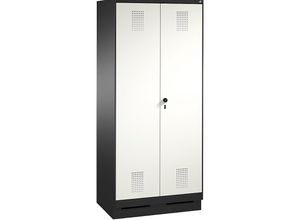 4059096747500 - EVOLO Wäsche-   Garderobenschrank 4 Fachböden Kleiderstange Abteile 2 x 400 mm mit Sockel schwarzgrau   verkehrsweiß