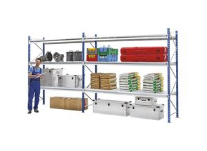 3612970951946 - Schwerlast-Großfachregal mit Drahtgitterauflagen Rahmenfarbe Blau HxBxT 1996 x 2330 x 600 mm Anbauregal Manorga