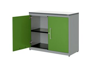 4250633328491 - mauser Flügeltürenschrank HxB 830 x 1000 mm Kunststoffplatte 1 Fachboden weißaluminium   gelbgrün   weiß