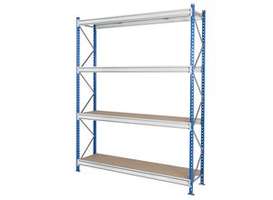 3612970951151 - Schwerlast-Großfachregal mit Spanplattenauflagen Rahmenfarbe blau HxBxT 2996 x 2410 x 600 mm Grundregal Manorga