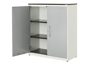 4250633328705 - mauser Flügeltürenschrank HxB 1168 x 1000 mm HPL-Vollkernplatte 2 Fachböden reinweiß   weißaluminium   Ahorn