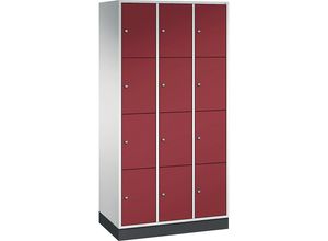 4025314701364 - INTRO Stahl-Schließfachschrank Fachhöhe 435 mm BxT 920 x 500 mm 12 Fächer Korpus lichtgrau Türen rubinrot