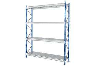 3612970951564 - Schwerlast-Großfachregal mit Stahlauflagen Rahmenfarbe blau HxBxT 2996 x 2410 x 600 mm Grundregal Manorga