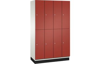 4059369696252 - CAMBIO Fächerschrank mit Garderobenstange 8 Fächer Korpus reinweiß   Tür feuerrot