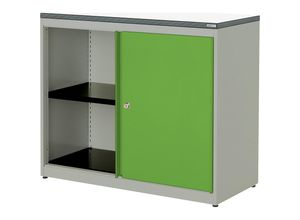 4250633331668 - mauser Schiebetürenschrank akustisch wirksam Kunststoffplatte HxBxT 830 x 1000 x 432 mm 1 Fachboden weißaluminium   gelbgrün   weiß