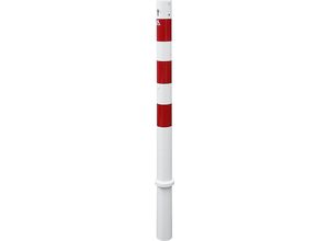 4250384712822 - Absperrpfosten herausnehmbar aus Stahlrohr verzinkt Ø76x29mm weiß mit rot reflektierenden Leuchtstreifen Profilzylinder und Stahlkappe 900mm Überflur