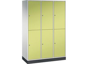 4061261154419 - INTRO doppelstöckiger Stahl-Garderobenschrank BxT 1220 x 500 mm 6 Fächer Korpus lichtgrau Türen viridingrün