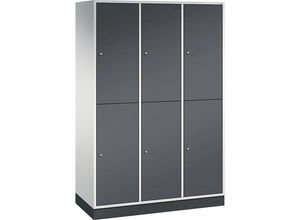 4061261154471 - INTRO doppelstöckiger Stahl-Garderobenschrank BxT 1220 x 500 mm 6 Fächer Korpus lichtgrau Türen schwarzgrau