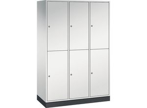 4025314663419 - INTRO doppelstöckiger Stahl-Garderobenschrank BxT 1220 x 500 mm 6 Fächer Korpus lichtgrau Türen lichtgrau