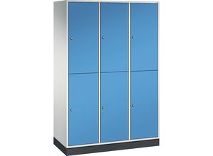 4050646170199 - INTRO doppelstöckiger Stahl-Garderobenschrank BxT 1220 x 500 mm 6 Fächer Korpus lichtgrau Türen lichtblau