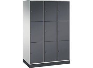 4059369333607 - INTRO Stahl-Schließfachschrank Fachhöhe 580 mm BxT 1220 x 600 mm 9 Fächer Korpus lichtgrau Türen schwarzgrau