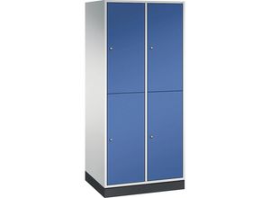 4025314662672 - INTRO doppelstöckiger Stahl-Garderobenschrank BxT 820 x 600 mm 4 Fächer Korpus lichtgrau Türen enzianblau