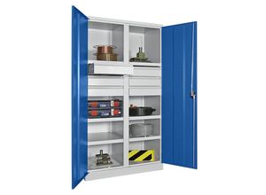 4055479850010 - - Schwerlastschrank Vollblechtüren mit Trennwand 6 beschichtete Böden 6 Schubl 175 mm BxTxH 1040x630x1950 mm ral 7035 5010