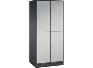 4061261139928 - INTRO doppelstöckiger Stahl-Garderobenschrank BxT 820 x 600 mm 4 Fächer Korpus schwarzgrau Türen weißaluminium