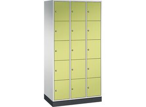 4052574963652 - INTRO Stahl-Schließfachschrank Fachhöhe 345 mm BxT 920 x 500 mm 15 Fächer Korpus lichtgrau Türen viridingrün