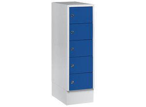 4250618207186 - Schließfachschrank Stahlbl Türanschl rechts Zylinderschloss 5 Fächer B 300 x H 965 mm lgrau RAL 7035 eblau RAL 5010