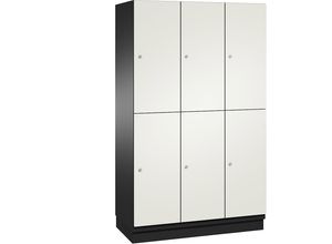 4060061199767 - CAMBIO Fächerschrank mit Stahlblech-Türen und Garderobenstange 6 Fächer Breite 1200 mm Korpus schwarzgrau   Tür weiß