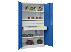 4055479666031 - Schwerlastschrank Höhe 1950 mm 3 Fachböden 3 Schubladen à 125 mm grau   blau