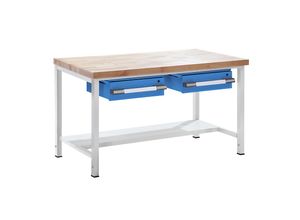 4061753039026 - eurokraft pro Höhenverstellbare Werkbank Gestellbauweise mit Schubladen Breite 1500 mm grau   blau