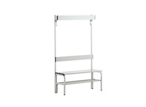4030426143223 - Sypro Umkleidebank mit Aluminiumleisten HxT 1650 x 375 mm einseitig Länge 1015 mm 3 Haken lichtgrau Schuhrost