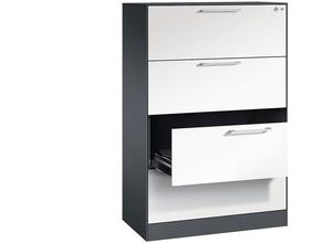 4065714900561 - Karteikartenschrank 2-bahnig fÃ¼r A4 quer 4 SchÃ¼be mit Vollauszug & BÃ¼gelgriffen Zentralverschluss B 800 x T 435 x H 1298 mm schwarzgrau weiÃŸ