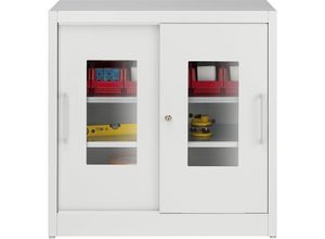 4250633323595 - mauser Sichtfenster-Schiebetürschrank mit 2 Fachböden HxB 1000 x 1000 mm Tiefe 600 mm Türfarbe Lichtgrau