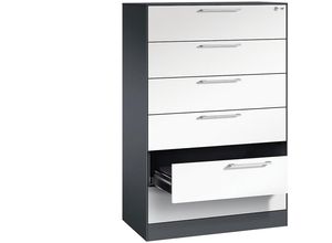 4065714461802 - Karteikartenschrank 3-bahnig fÃ¼r A5 quer 6 SchÃ¼be mit Vollauszug & BÃ¼gelgriffen Zentralverschluss B 800 x T 435 x H 1298 mm schwarzgrau weiÃŸ