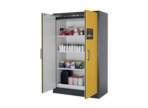 4054923227859 - asecos Feuerbeständiger Gefahrstoffschrank FM UL ULC Typ 90 2 Türen HxBxT 1953 x 1193 x 615 mm grau gelb