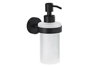 4063565127281 - Moon black Seifenspender matt schwarz Pumpspender aus satiniertem Glas 200 ml - für Bäder im Industrial Style und moderne Badezimmer - bohrfrei