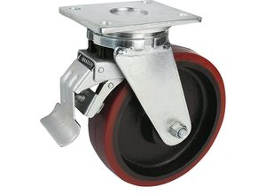 4250615227668 - Polyurethan-Reifen Plattenmaß 138 x 110 mm Rad-Ø x Breite 125 x 50 mm Lenkrolle mit Doppelstopp Proroll