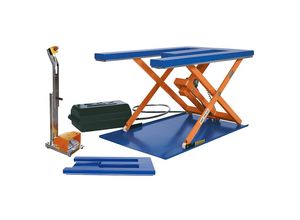 7340092801271 - Edmolift Flachform-Hubtisch LxB 1450 x 900 mm Hubbereich bis 800 mm Plattform E-Form 400 V mit Fuß-Bedienelement
