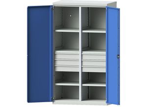 4014641095321 - eurokraft pro Schwerlastschrank aus Stahl 6 Fachböden 6 Schubladen 120 mm hoch lichtgrau lichtblau