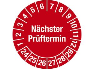 4061466035988 - Nächster Prüftermin Mehrjahreszahlen Dokumentenfolie Ø 25 mm VE 10 Stk 24 - 29 rot