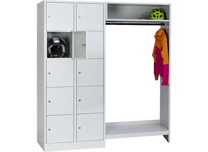 4250618217727 - Schließfachgarderoben-System 10 Fächer links 10 Kleiderbügel Gesamtbreite 1670 mm Fachbreite 398 mm lichtgrau