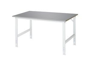 4040376415851 - Rau Arbeitstisch Tom manuell höhenverstellbar 25 mm MDF-Platte mit Edelstahlbelag bis 500 kg B 1500 x T 1000 x H 760-1080 mm silber lichtgrau