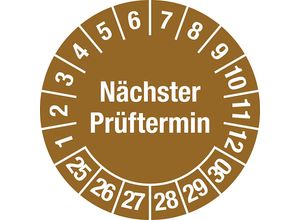 4061466097962 - Nächster Prüftermin Mehrjahreszahlen Dokumentenfolie für ölhaltige Untergründe Ø 30 mm VE 10 Stk 25 - 30 braun