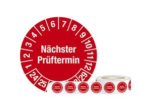 4061466074185 - Prüfplakette (Nächster Prüftermin) Folie Ø 30 mm 1 Rolle mit 1000 Stück 24 - 29 rot