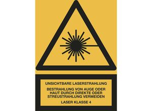 4061466044058 - Kombischilder mit Text für Warnkennzeichen Unsichtbare Laserstrahlung - LASER KLASSE 4 VE 10 Stk Folie LxH 150 x 200 mm