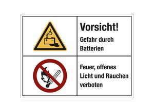 4061466051384 - Kombischilder Vorsicht! Gefahr durch Batterien   Feuer offenes Licht und Rauchen verboten VE 10 Stk Folie LxH 200 x 150 mm