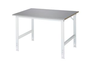 4040376415844 - Rau Arbeitstisch Tom manuell höhenverstellbar 25 mm MDF-Platte mit Edelstahlbelag bis 500 kg B 1250 x T 1000 x H 760-1080 mm silber lichtgrau