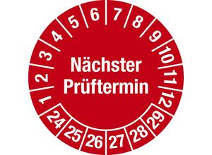 4061466036060 - Nächster Prüftermin Mehrjahreszahlen Dokumentenfolie Ø 30 mm VE 10 Stk 24 - 29 rot